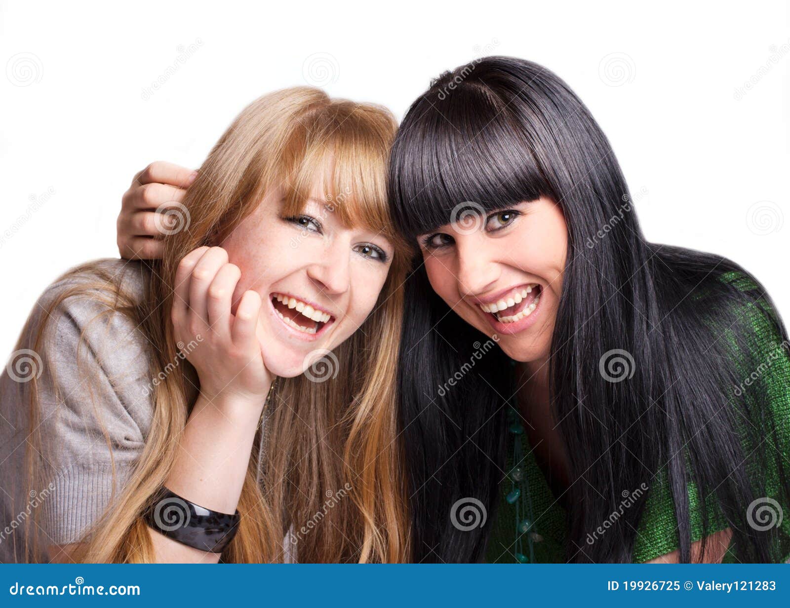 Two smiling girl-friends stock image. Image of hugging - 19926725