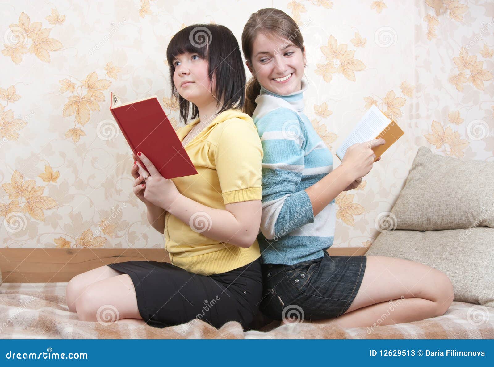 Two smiling girls indoors stock image. Image of child - 12629513