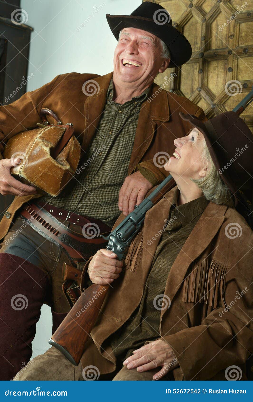 Two smiling hunters stock photo. Image of crime, case - 52672542
