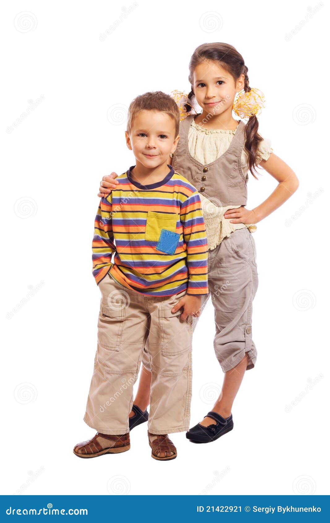 Two Smiling Little Children Standing Together Stock Image - Image of ...
