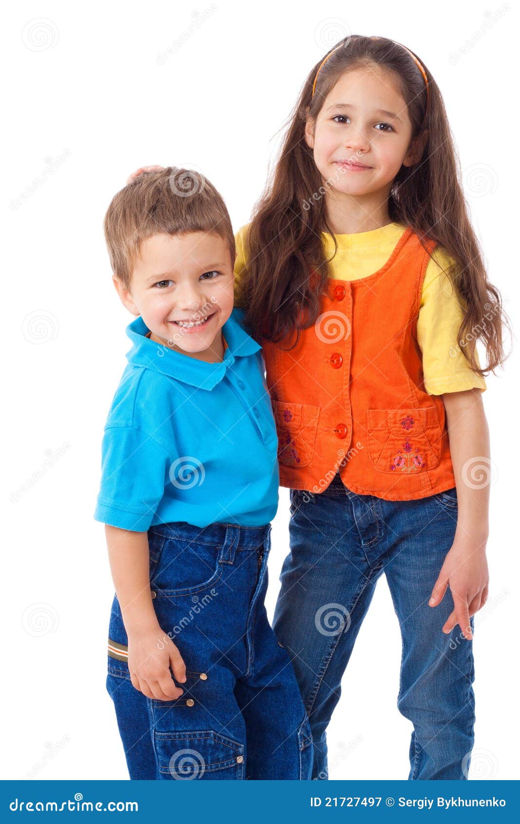 Two Smiling Little Children Standing Together Stock Image - Image of ...