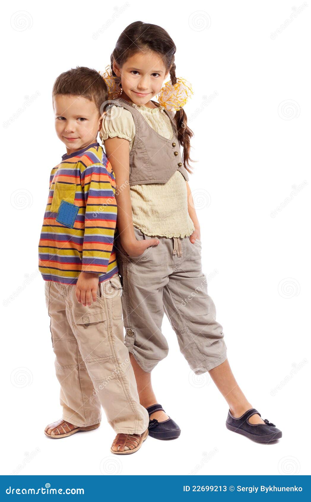Two Smiling Little Children Standing Together Stock Image - Image of ...