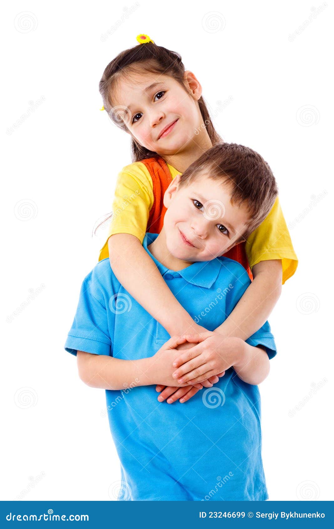 Two Smiling Little Children Standing Together Stock Image - Image of ...