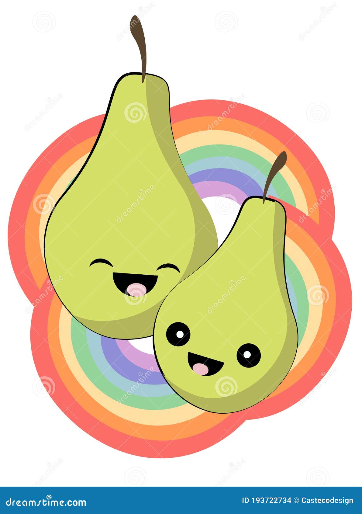 Two Smiling Pears Cuddling and Having Fun. Abstract Rainbow in ...