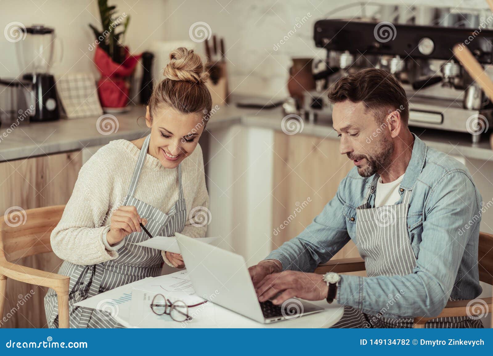 Two Smiling People Working on Their Project. Stock Photo - Image of ...