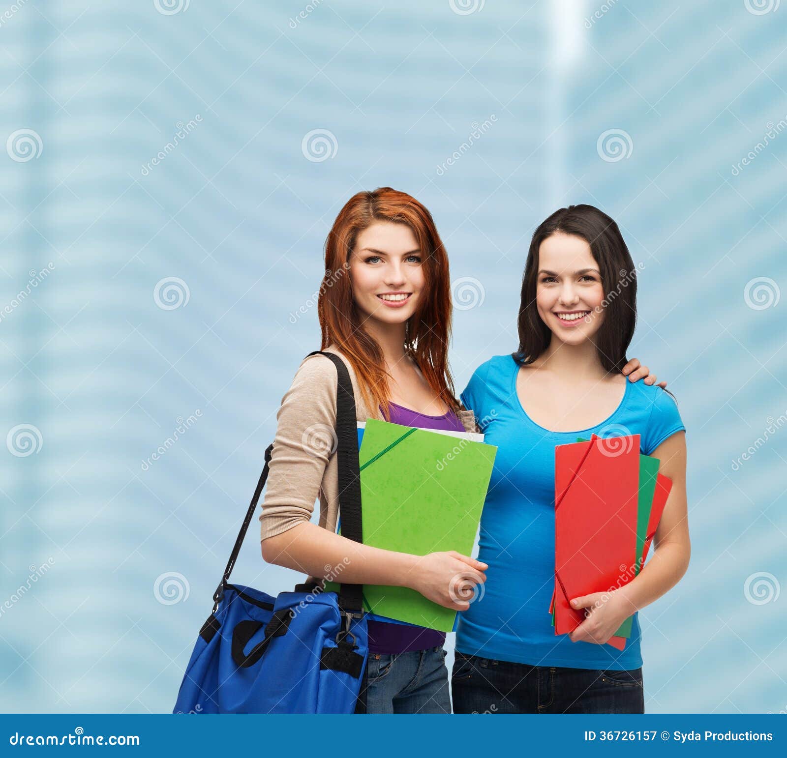 Two Smiling Students with Bag and Folders Stock Image - Image of ...
