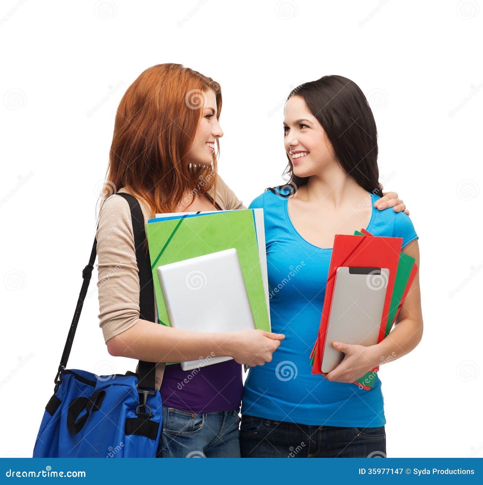 Two Smiling Students with Bag and Folders Stock Image - Image of ...