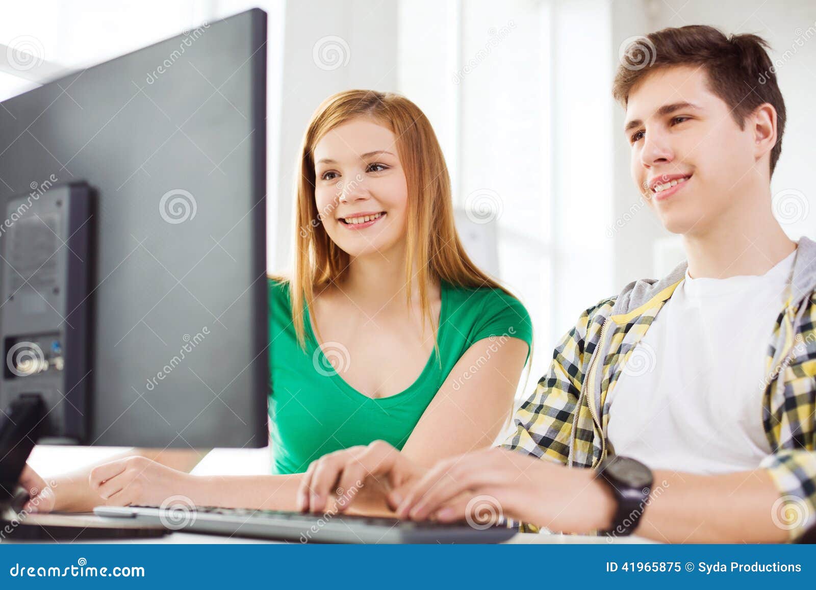 Two Smiling Students Having Discussion Stock Image - Image of ...