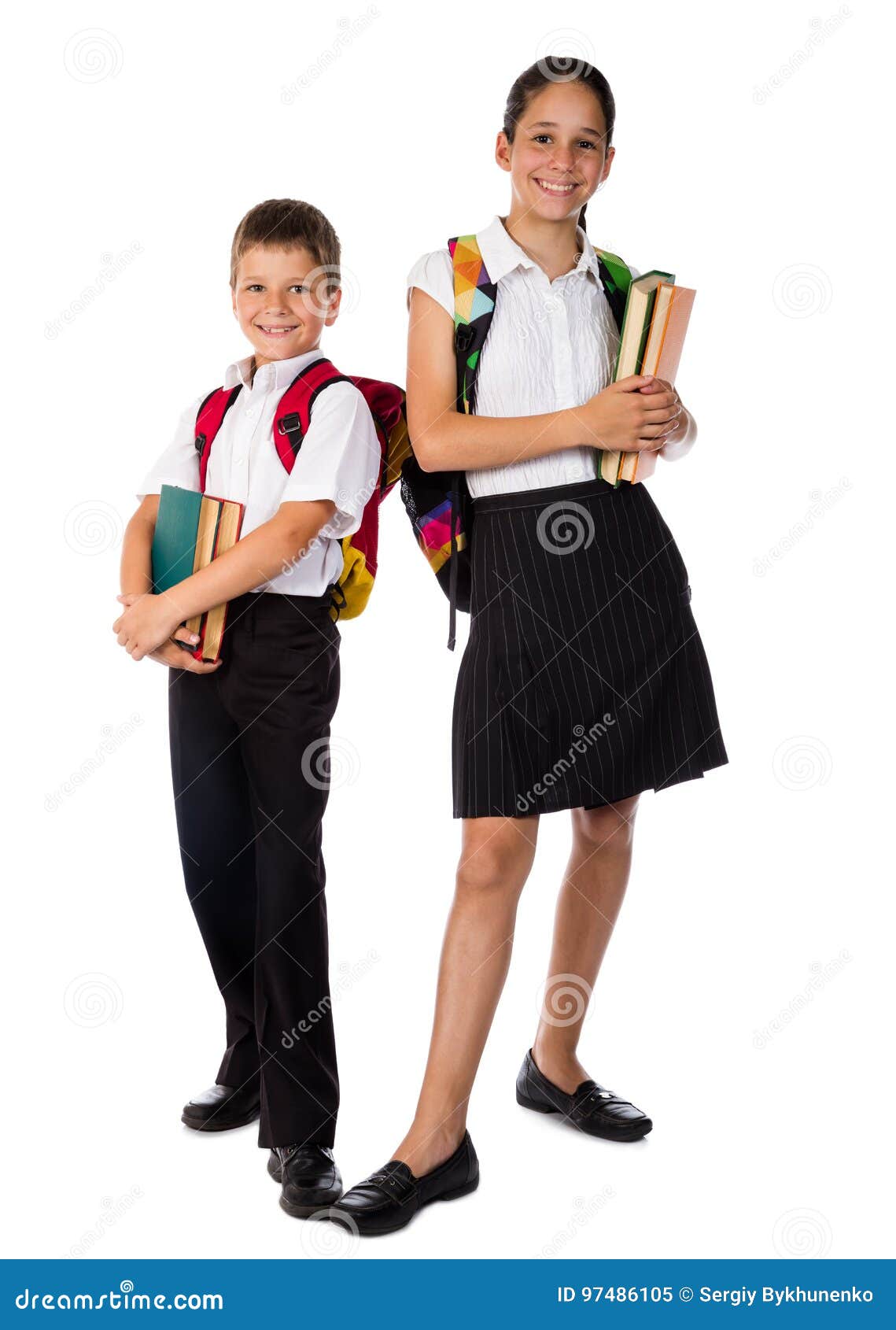 Two Smiling Students Standing with Books in Hands Stock Image - Image ...