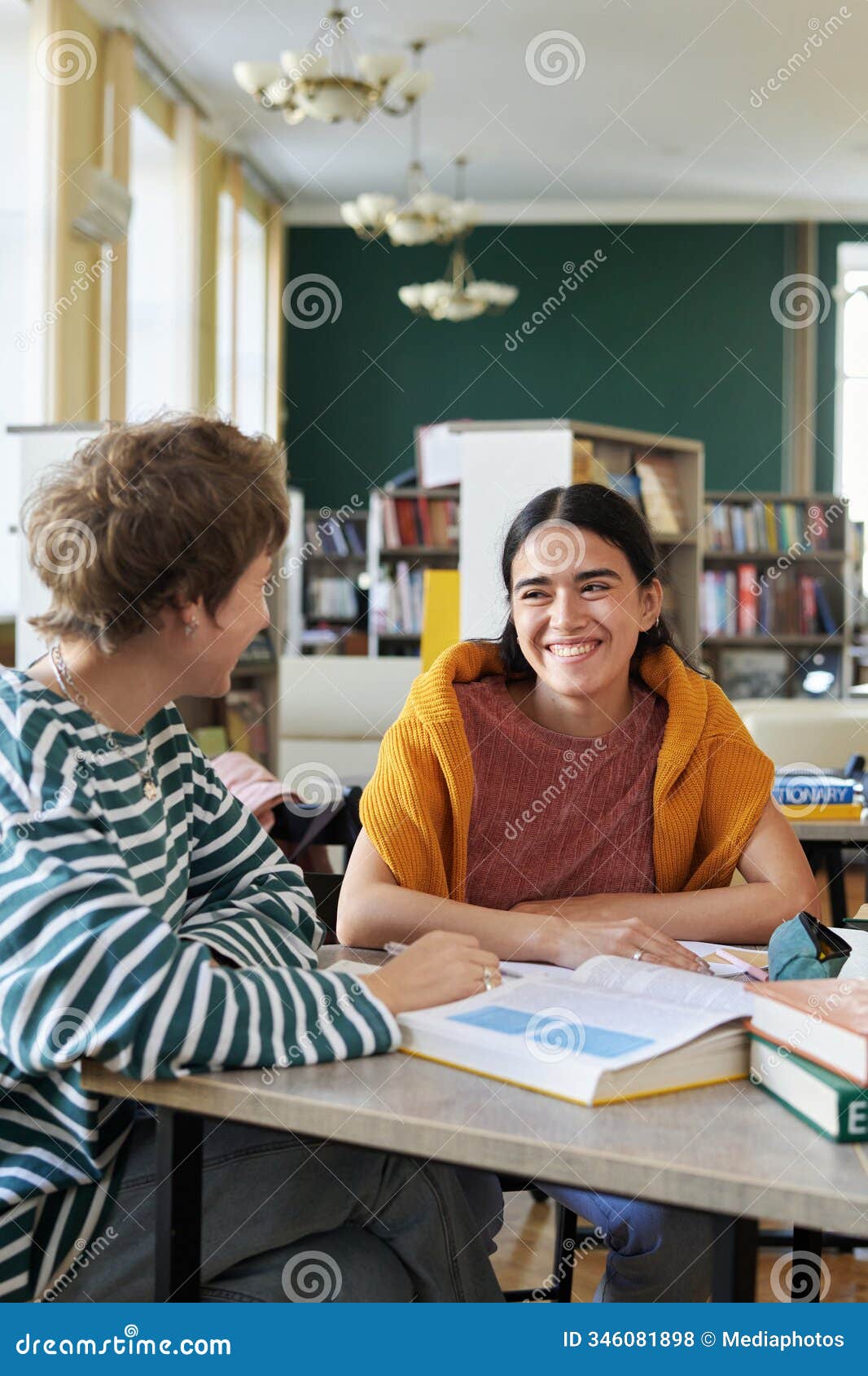 Studying in Bright Library with Natural Light Stock Photo - Image of ...