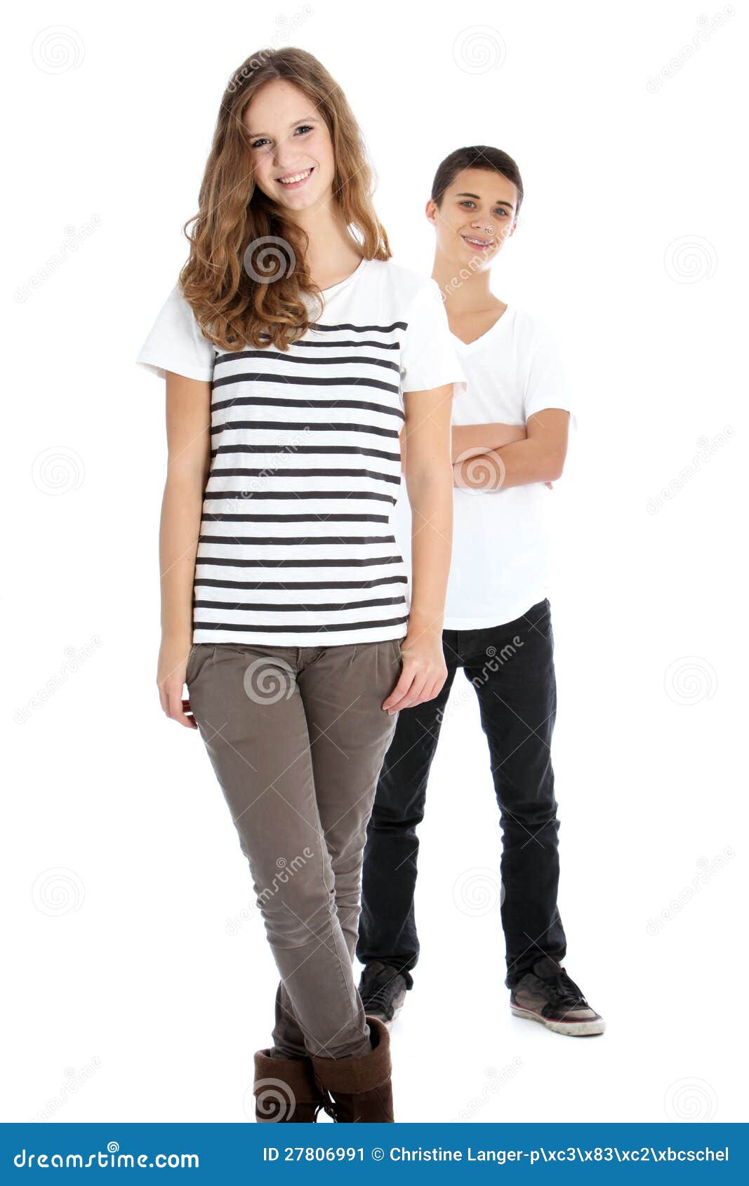 Two Smiling Trendy Young Teenagers Stock Image - Image of isolated ...