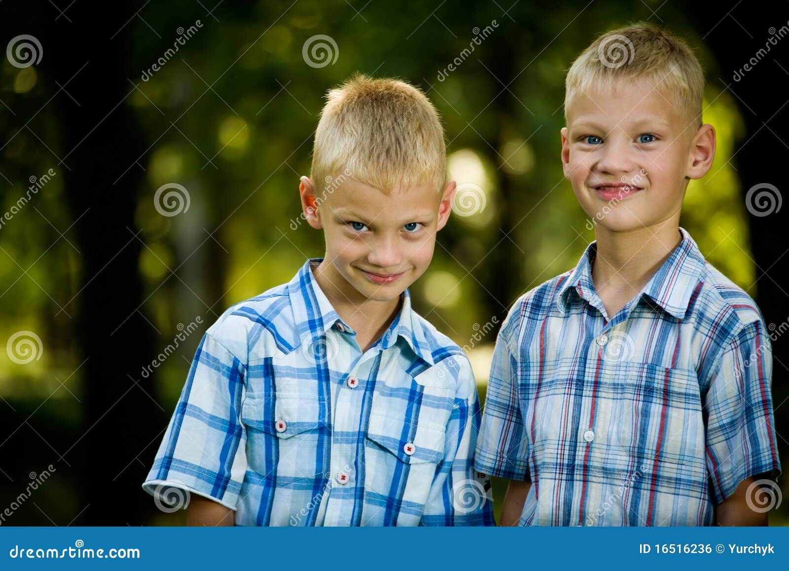 Two Smiling Twin Brothers Portrait Stock Photo - Image of outdoors ...