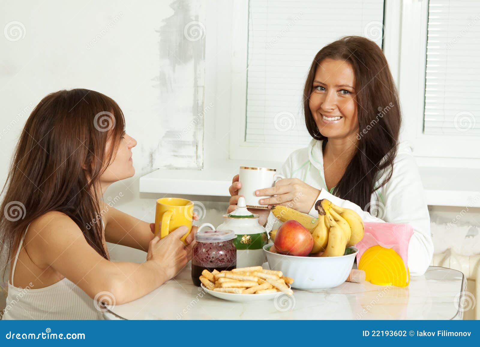 Two smiling women have tea stock photo. Image of friendship - 22193602