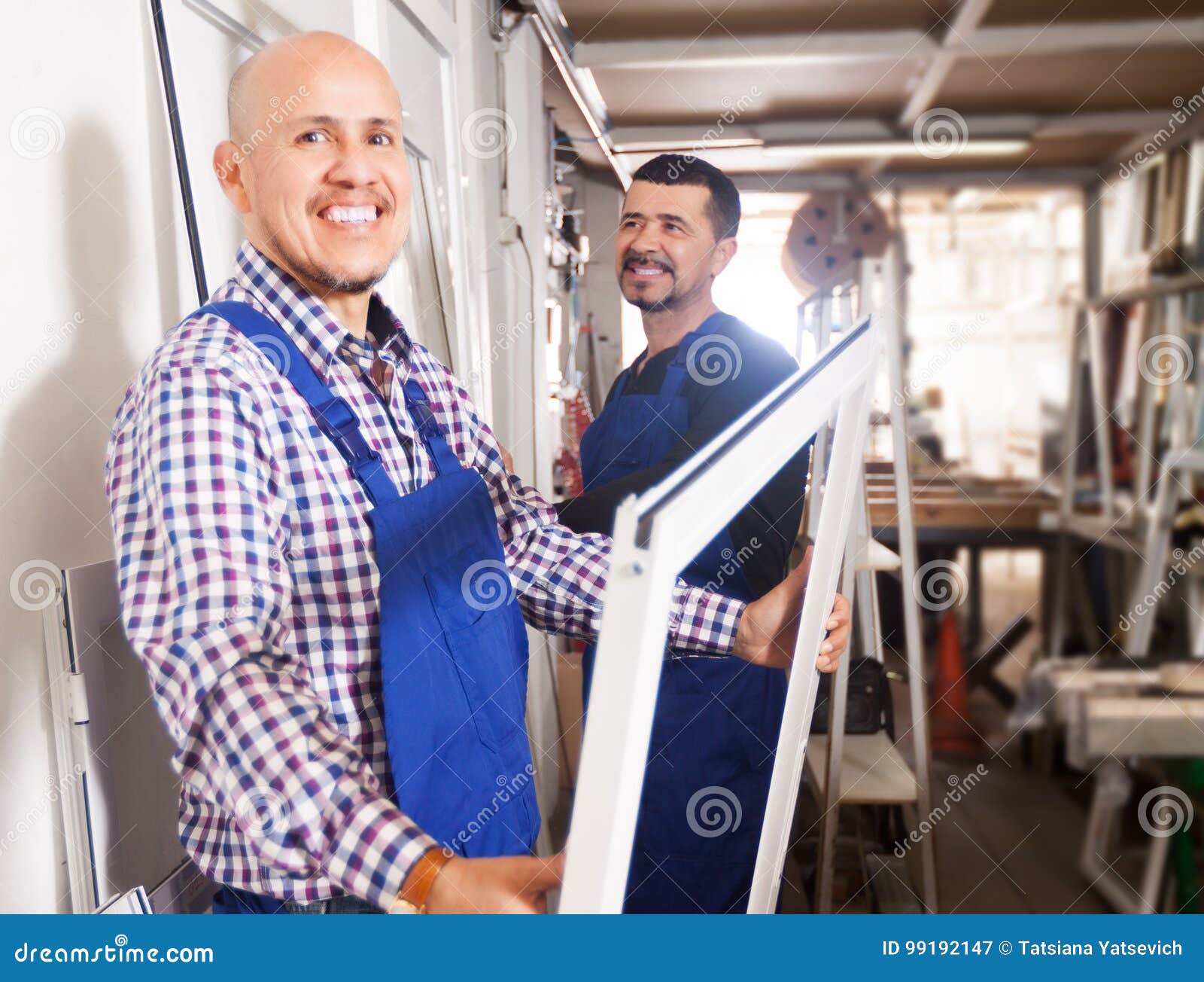 Workmen Carrying Windows Frames at Factory Stock Image - Image of ...