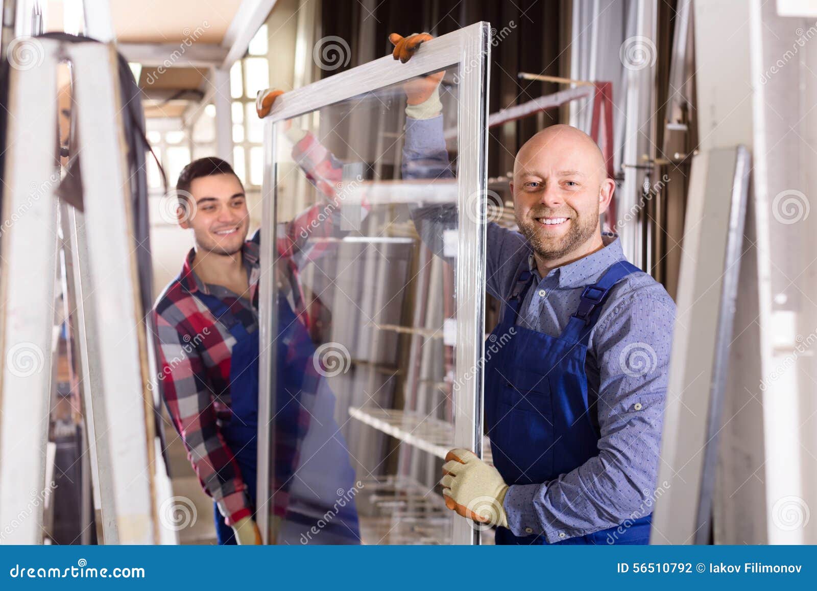 Two Smiling Workmen at Factory Stock Photo - Image of department ...