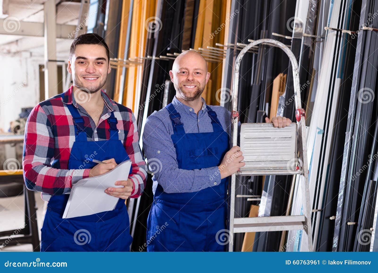 Two Smiling Workmen at Factory Stock Image - Image of polymer ...
