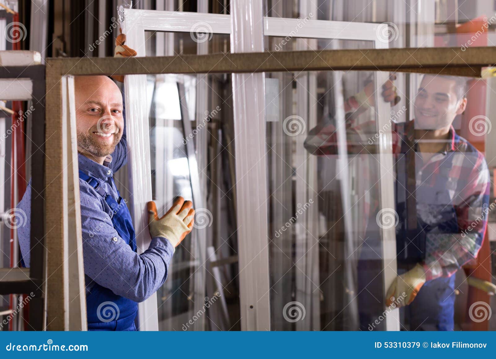 Two Smiling Workmen at Factory Stock Image - Image of protection ...