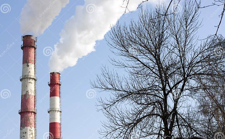 Two smoking towers. stock image. Image of smoke, tower - 13103665