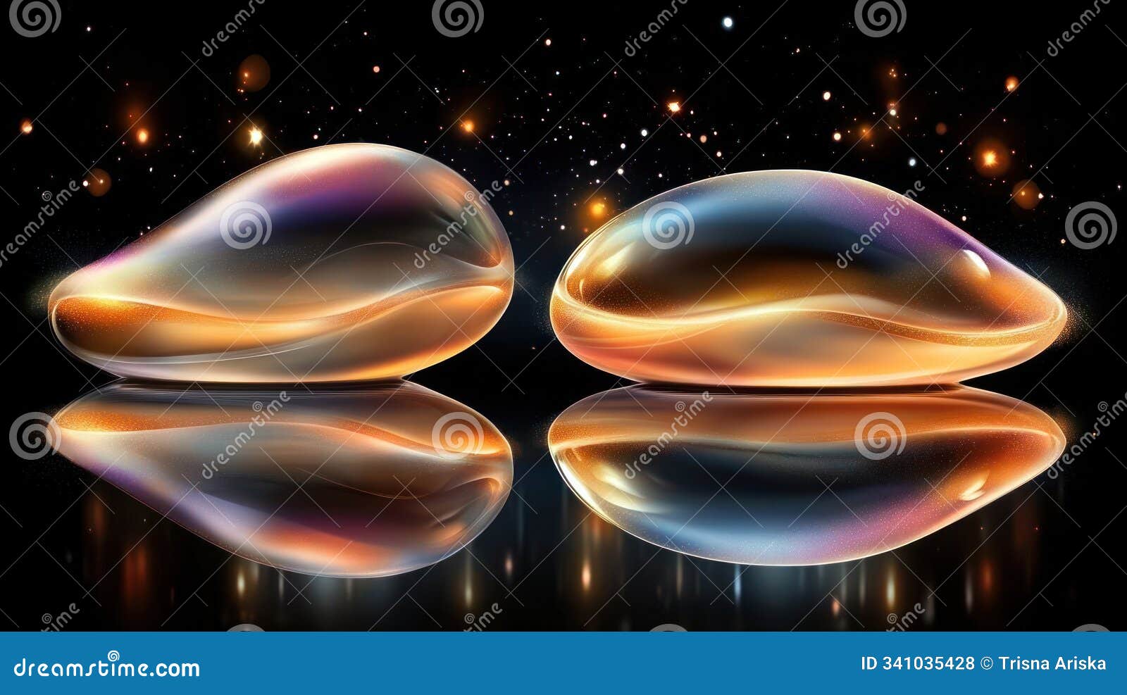 Two Smooth, Reflective Objects with Vibrant Colors Against a Starry ...