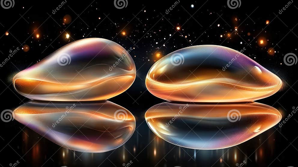 Two Smooth, Reflective Objects with Vibrant Colors Against a Starry ...