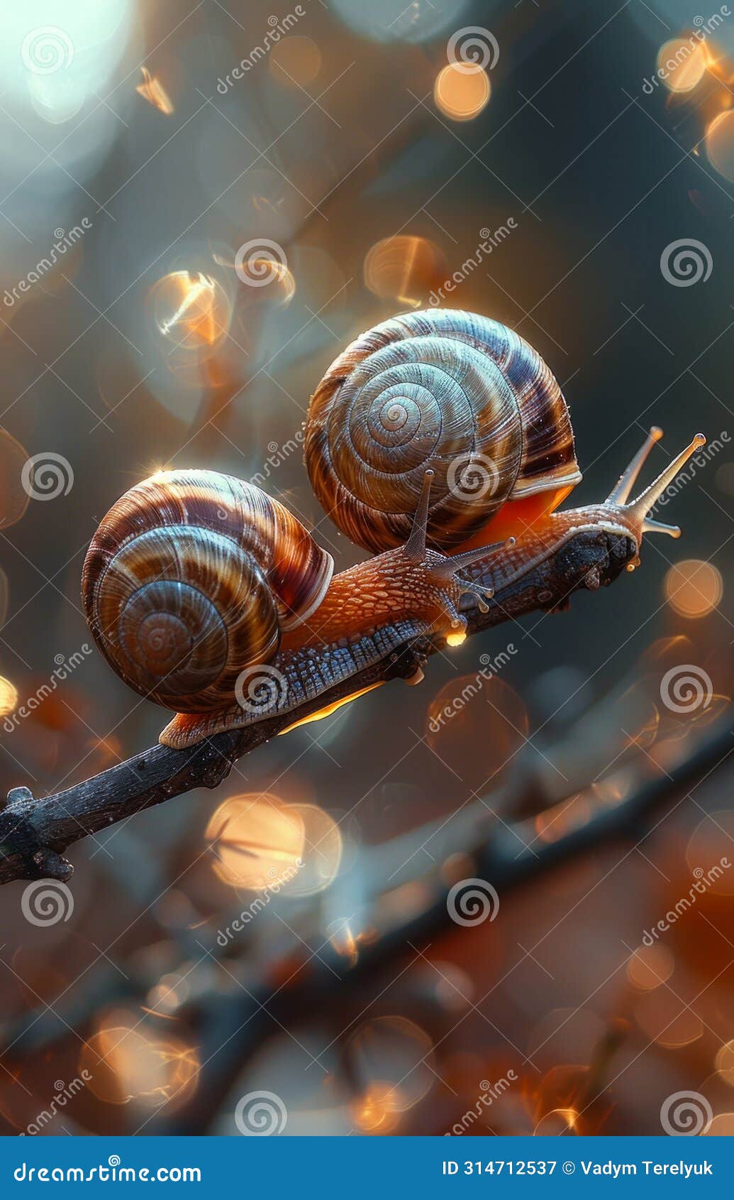 Two Snails are on a Branch, One of Which is Larger Than the Other. the ...