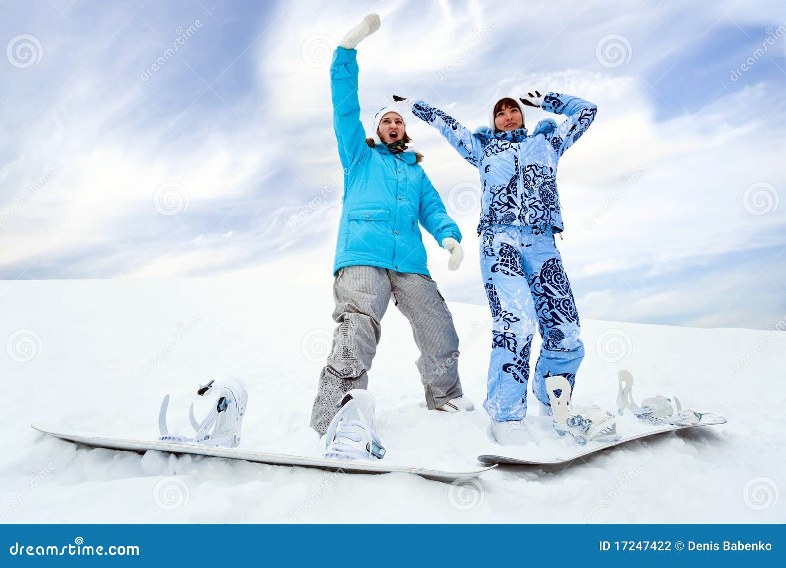 Two snowboard rider girls stock photo. Image of people - 17247422
