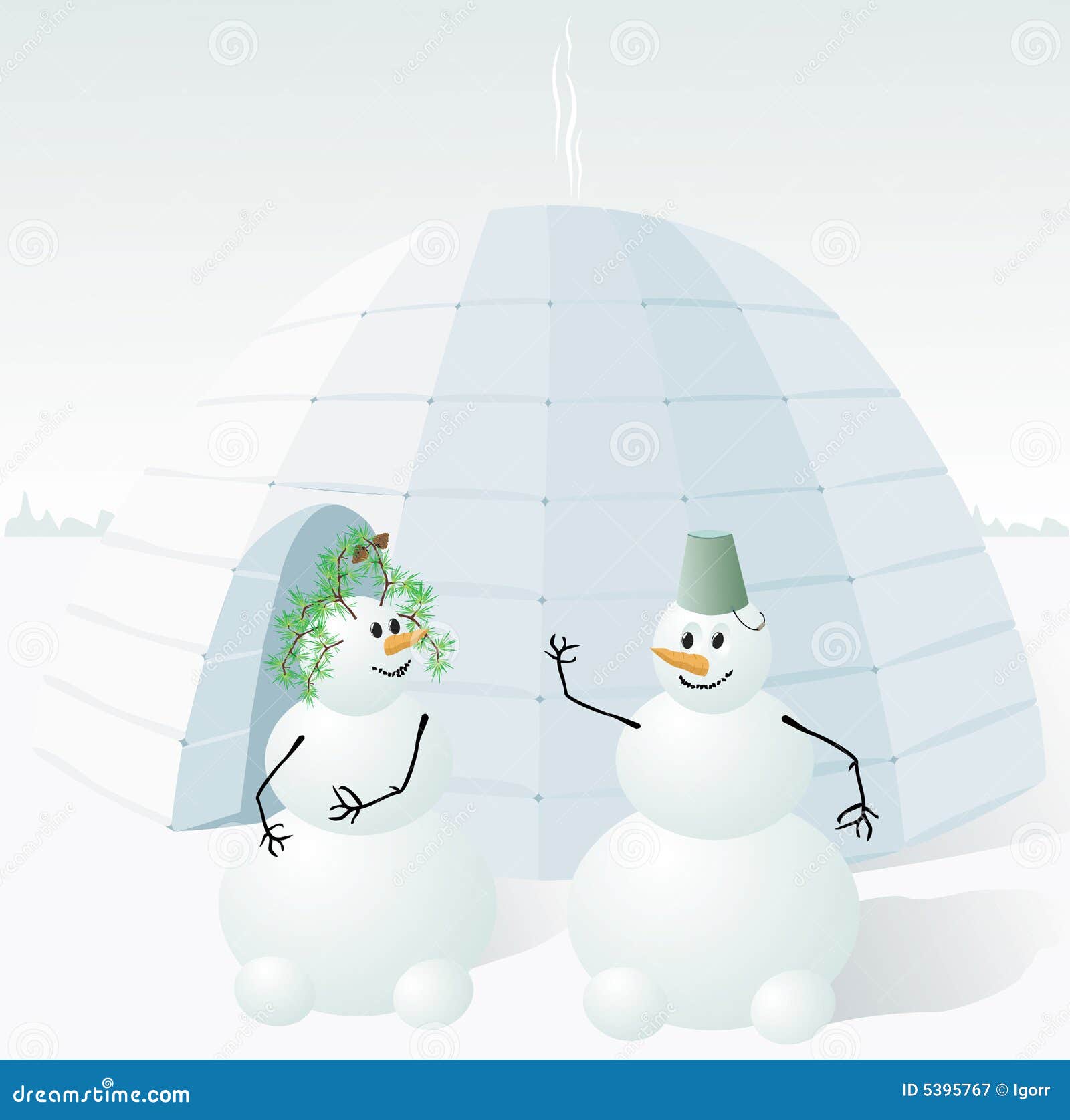 Two snowman stock vector. Illustration of pine, greeting - 5395767