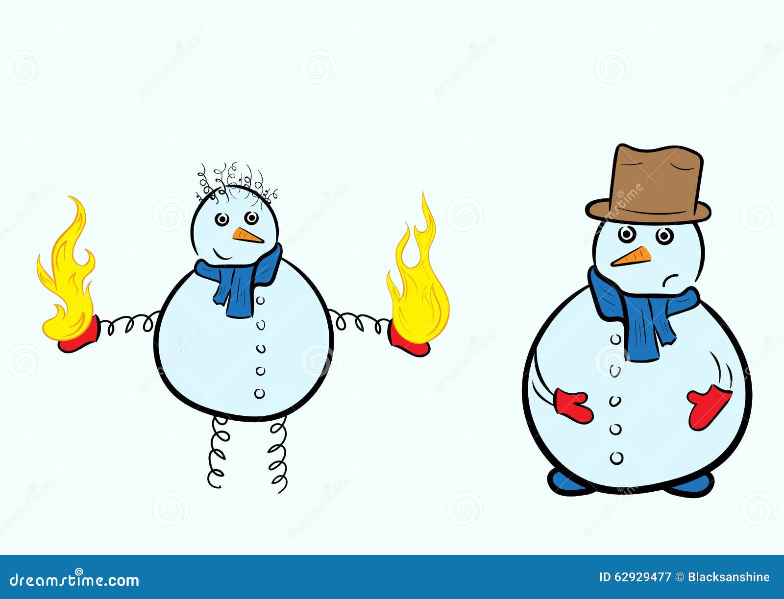 Two snowman and fire stock vector. Illustration of concept - 62929477