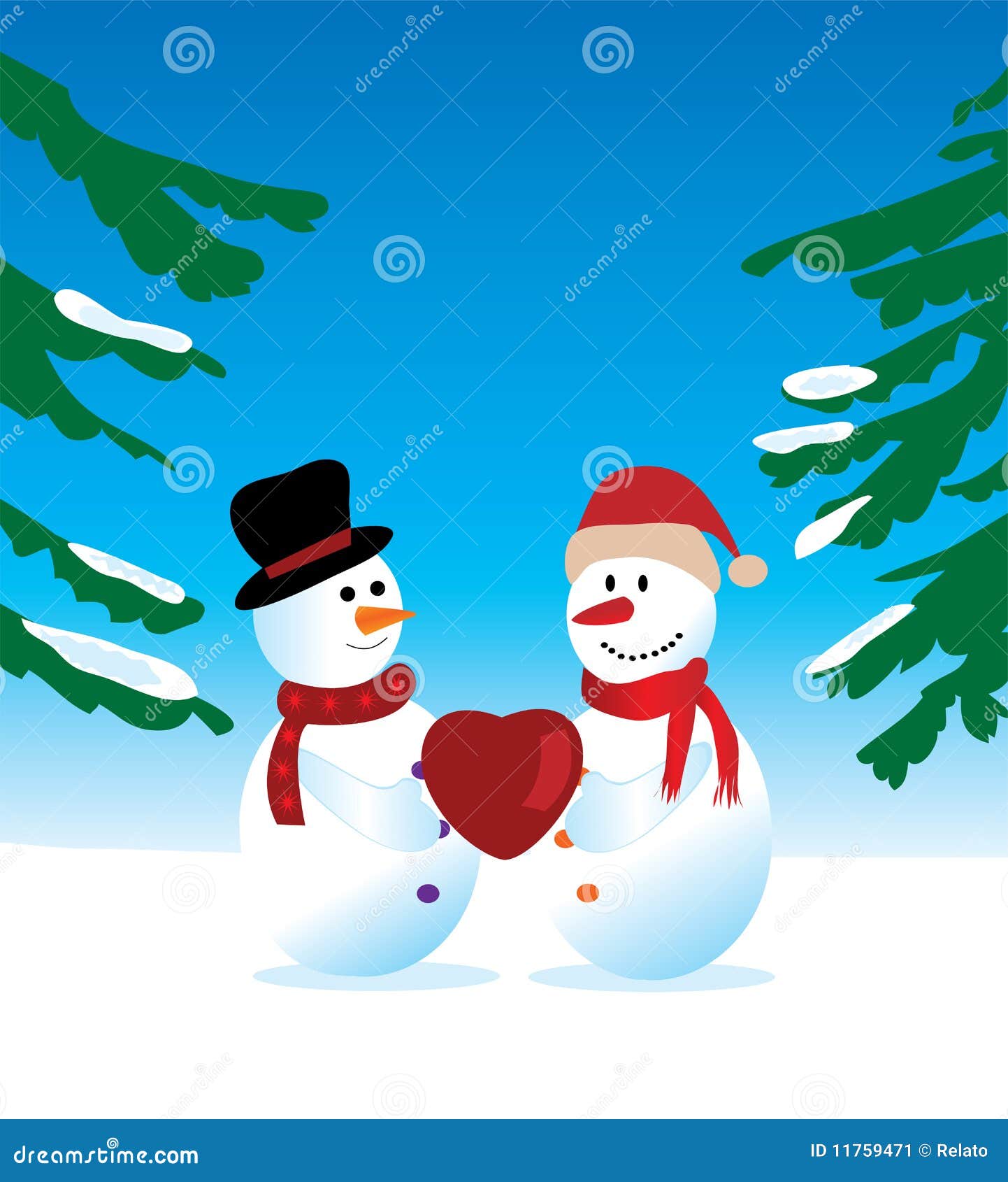 Two snowmen stock vector. Illustration of decoration - 11759471