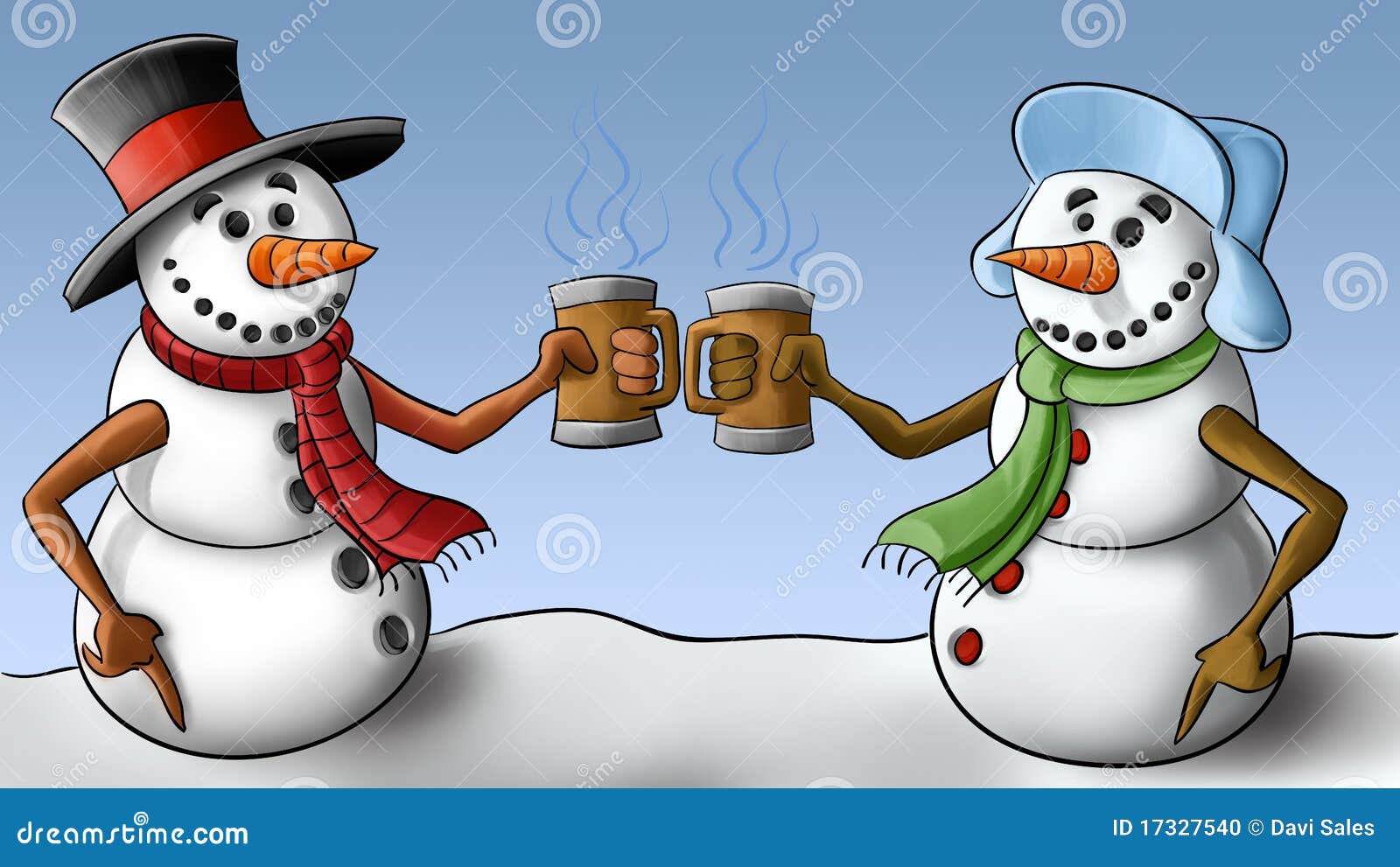 Two snowmen stock illustration. Illustration of nose - 17327540