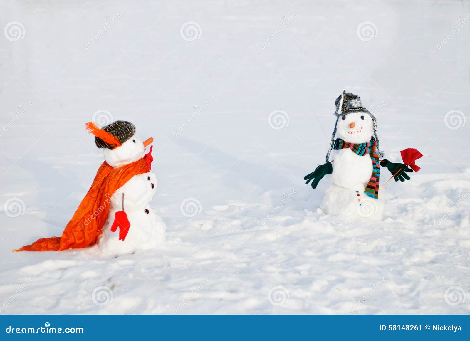 Two Snowmen - a Lovely Couple Stock Image - Image of cold, headscarf ...