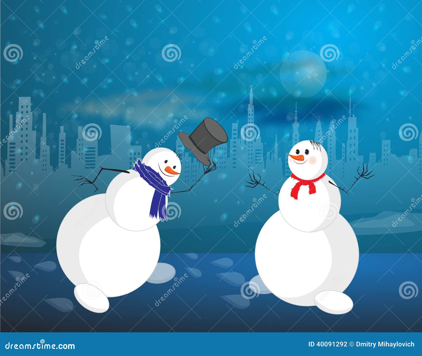 Two snowmen stock vector. Illustration of city, courtesy - 40091292