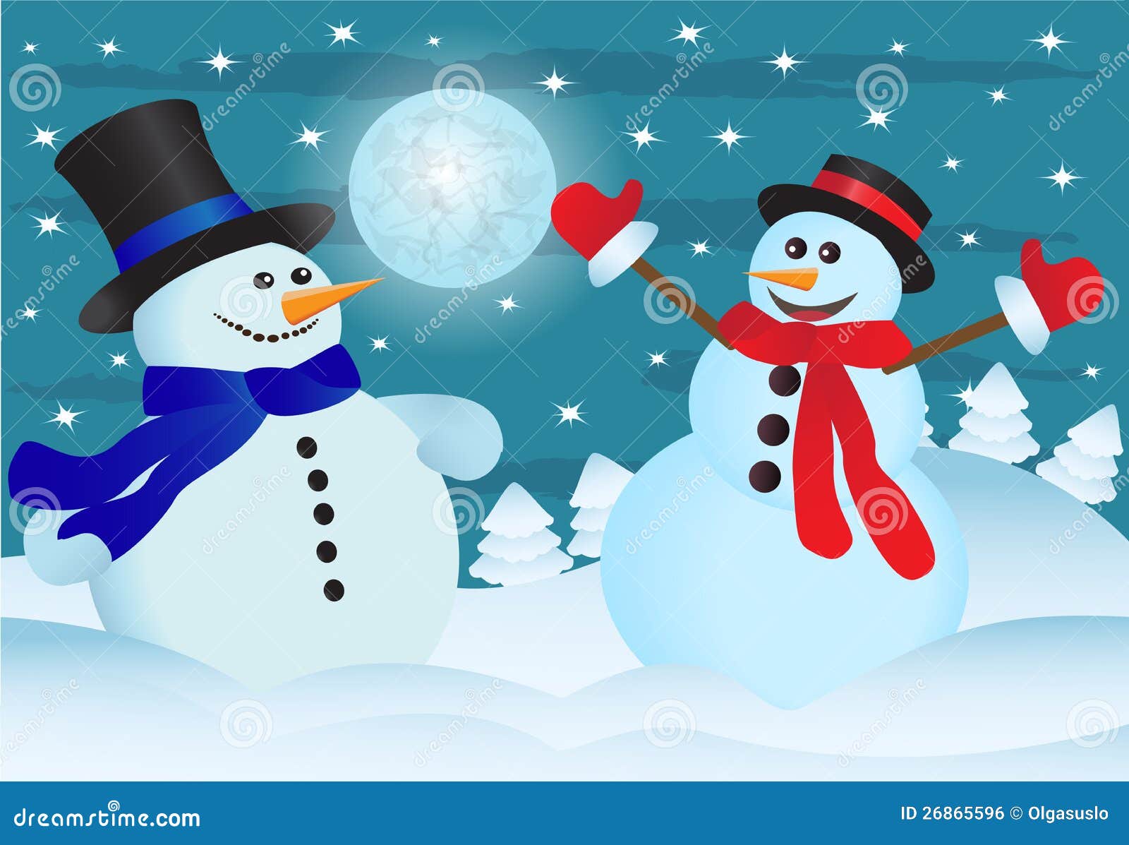 Two snowmens stock illustration. Illustration of pine - 26865596