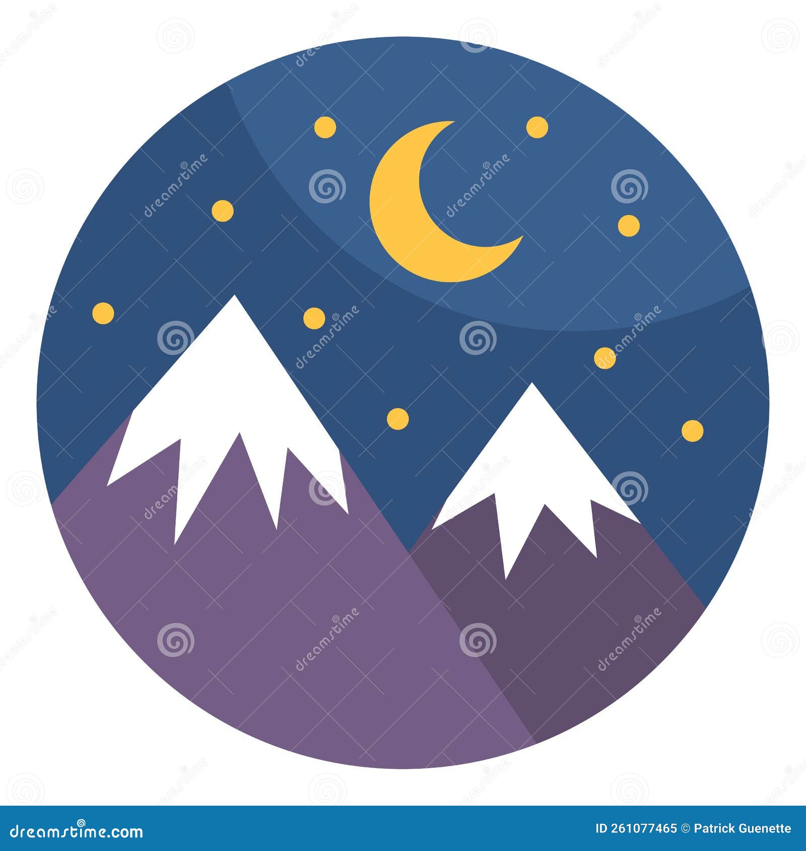 Two Snowy Mountains at Night, Icon Stock Vector - Illustration of ...