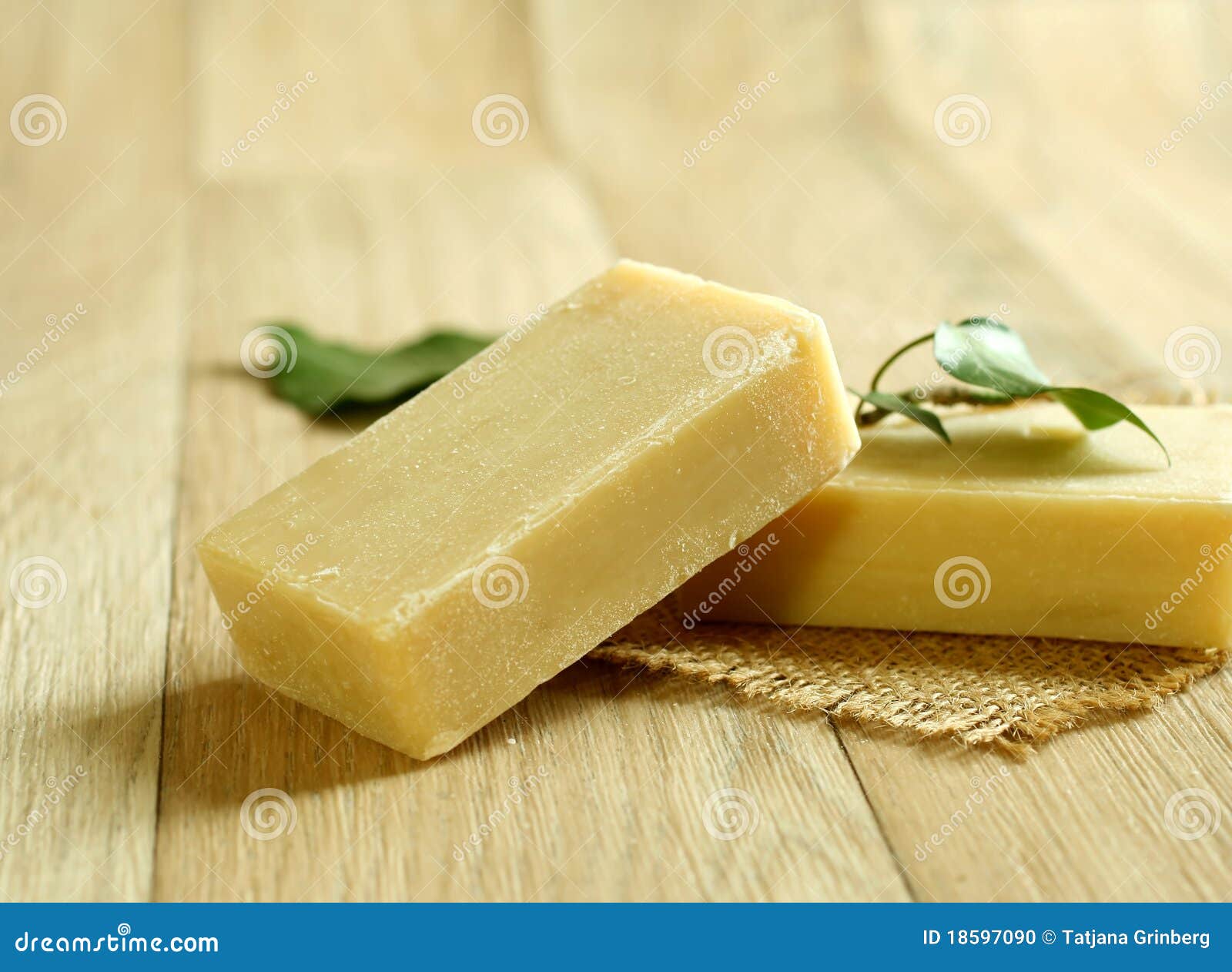Two Soap and Green Leaf on Wooden Stock Photo - Image of handmade ...