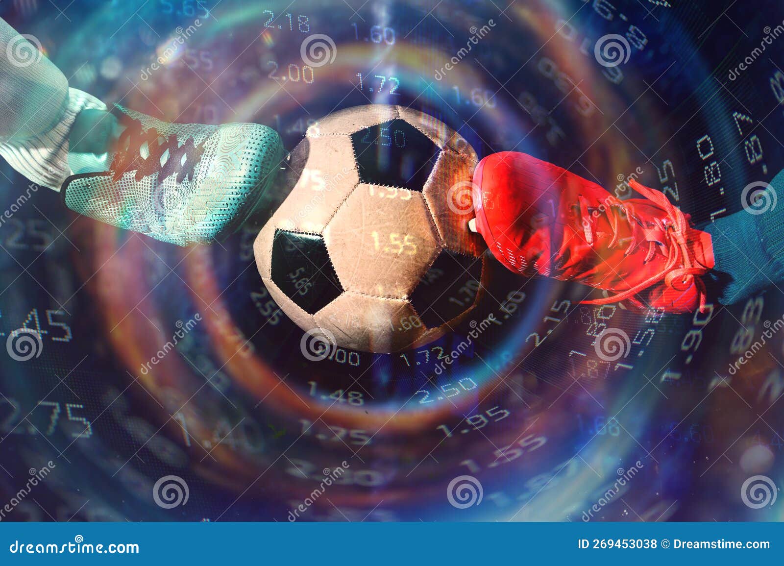 Two Soccer Players Challenge Each Other at the Stadium Stock Photo ...