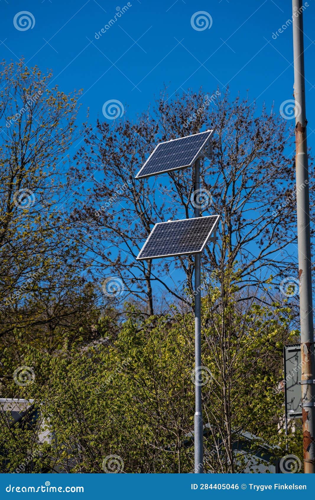 Two Solar Cell Panels on a Pole.. Stock Photo - Image of light, panel ...