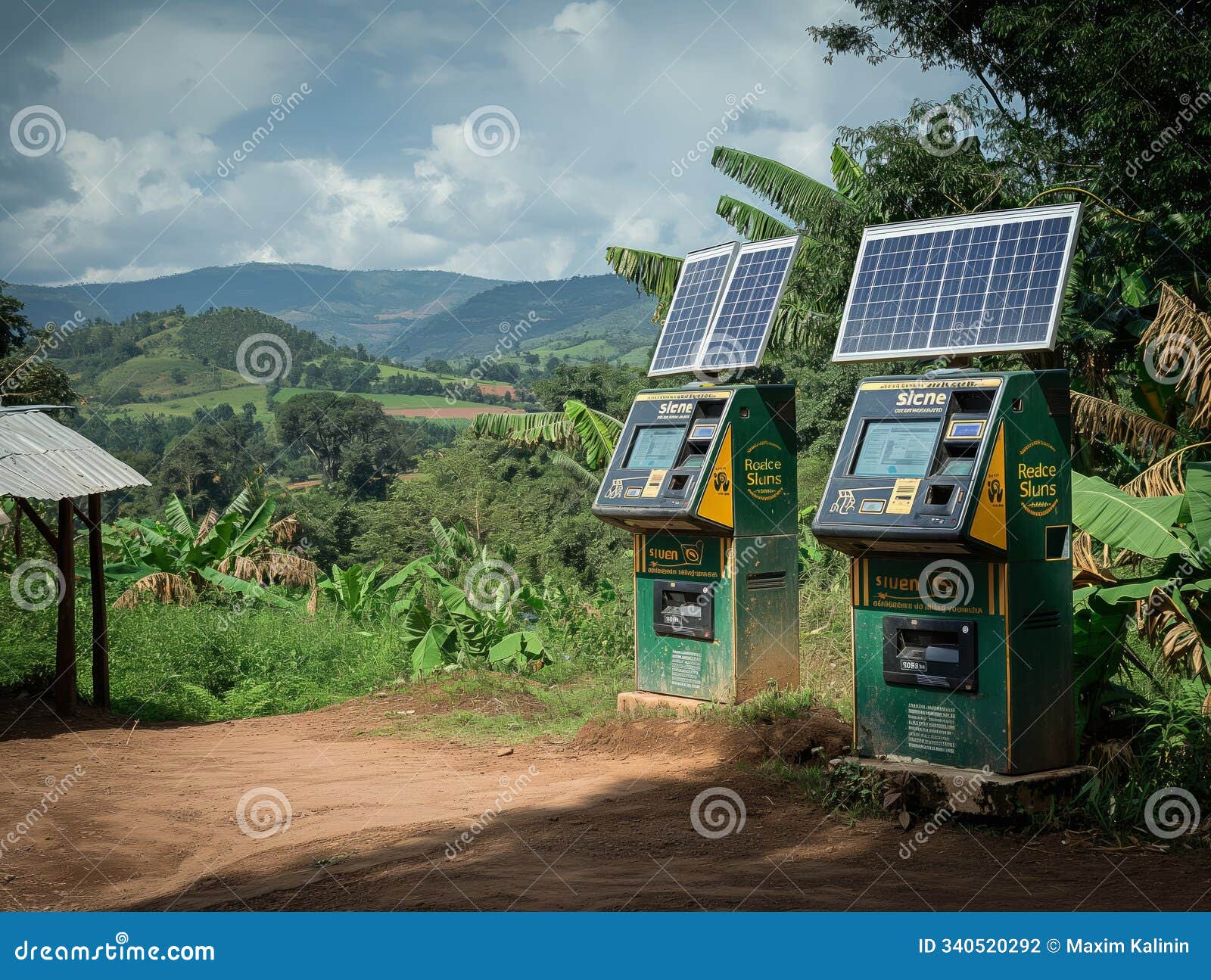 Two Solar Powered Machines with a Green Screen Stock Photo - Image of ...