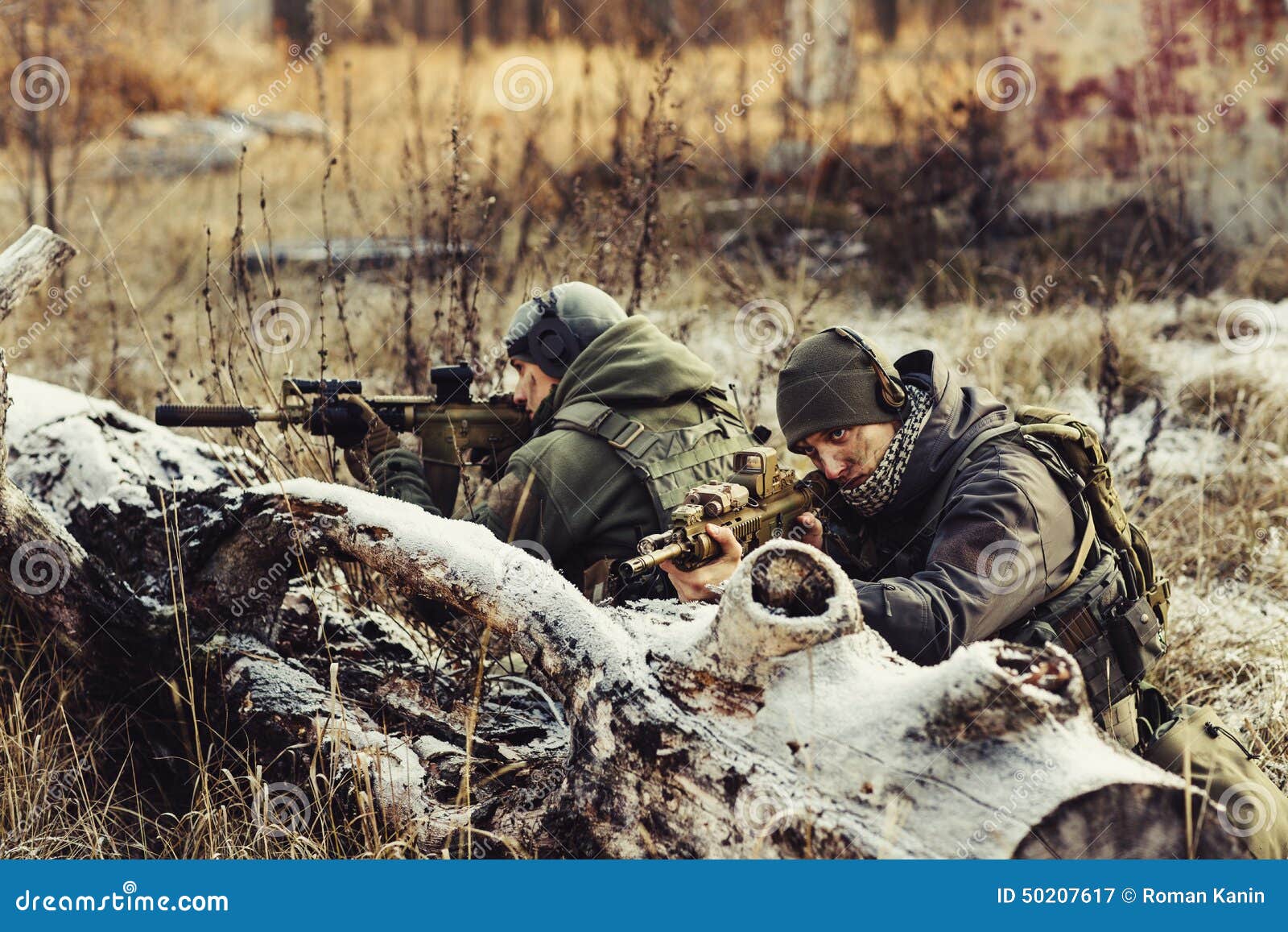 Two Soldiers in an Ambush Aim at the Enemy Stock Image - Image of ...