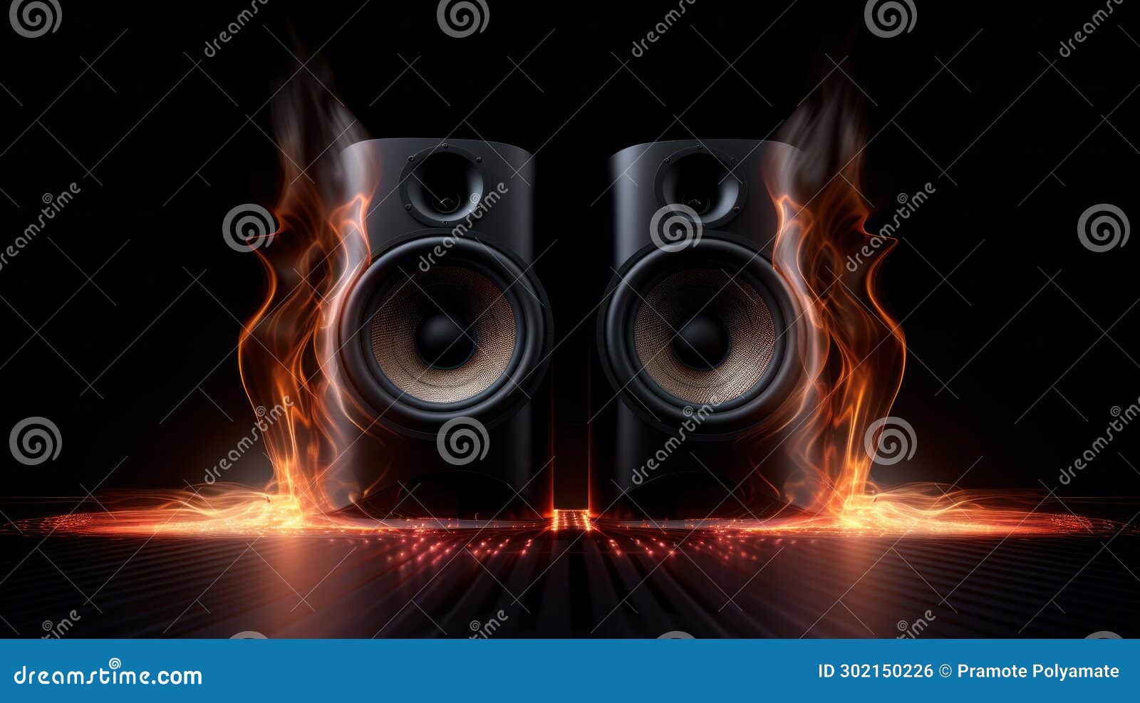 Two Sound Speakers with Sound Wave between Them on Black Stock ...