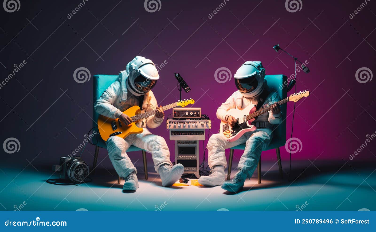 Two Space Musician Astronaut. Astronauts Playing Guitar Stock ...