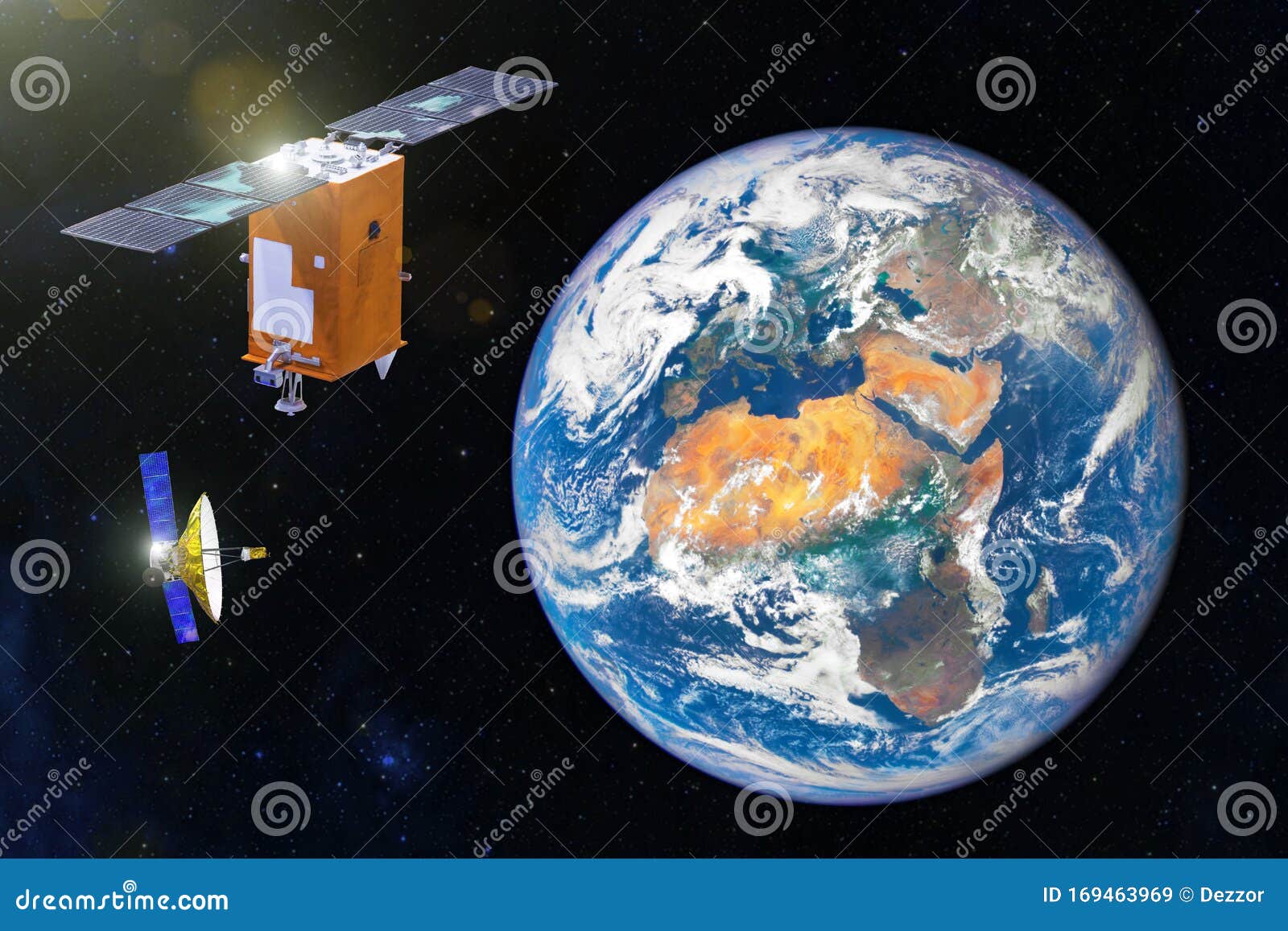 Two Space Satellite Orbiting the Earth. Elements of this Image ...