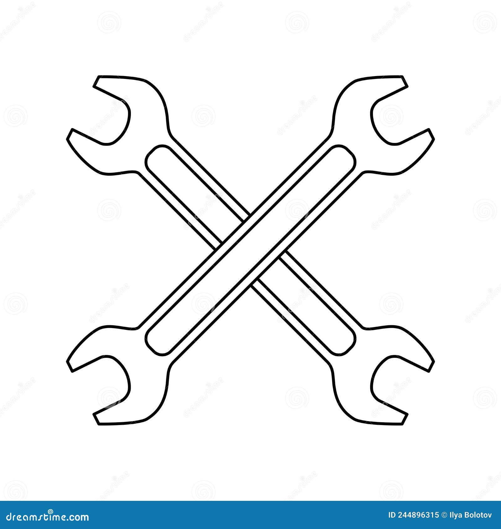 Two Spanners Line Drawing on White Background. Stock Vector ...