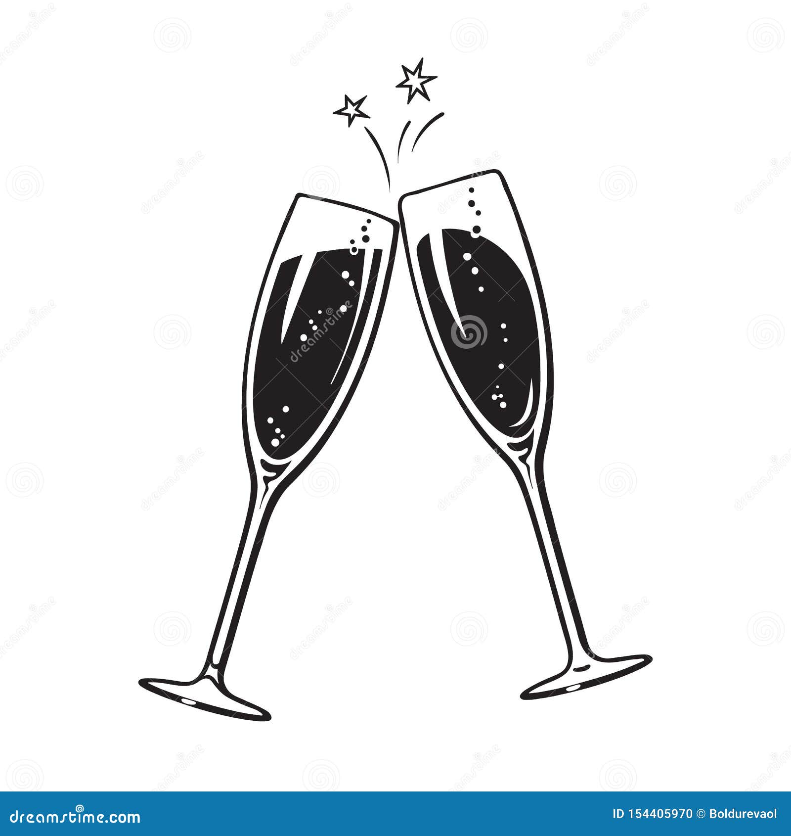Two Sparkling Glasses Of Champagne Or Wine Cheers Icon Retro Style