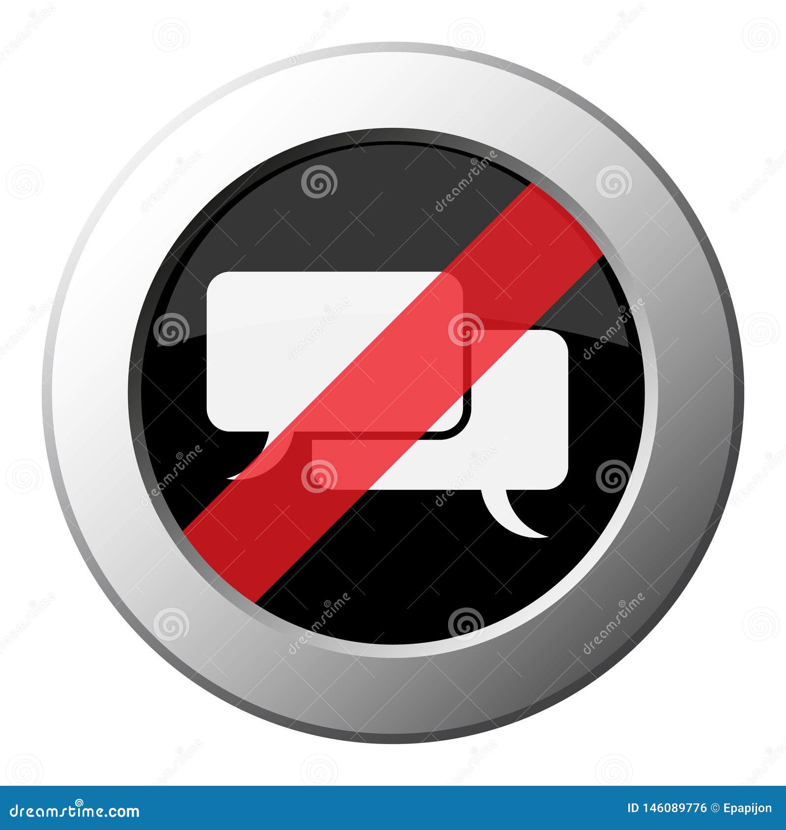 Two Speech Bubbles, Ban Round Metal Button Stock Vector - Illustration ...