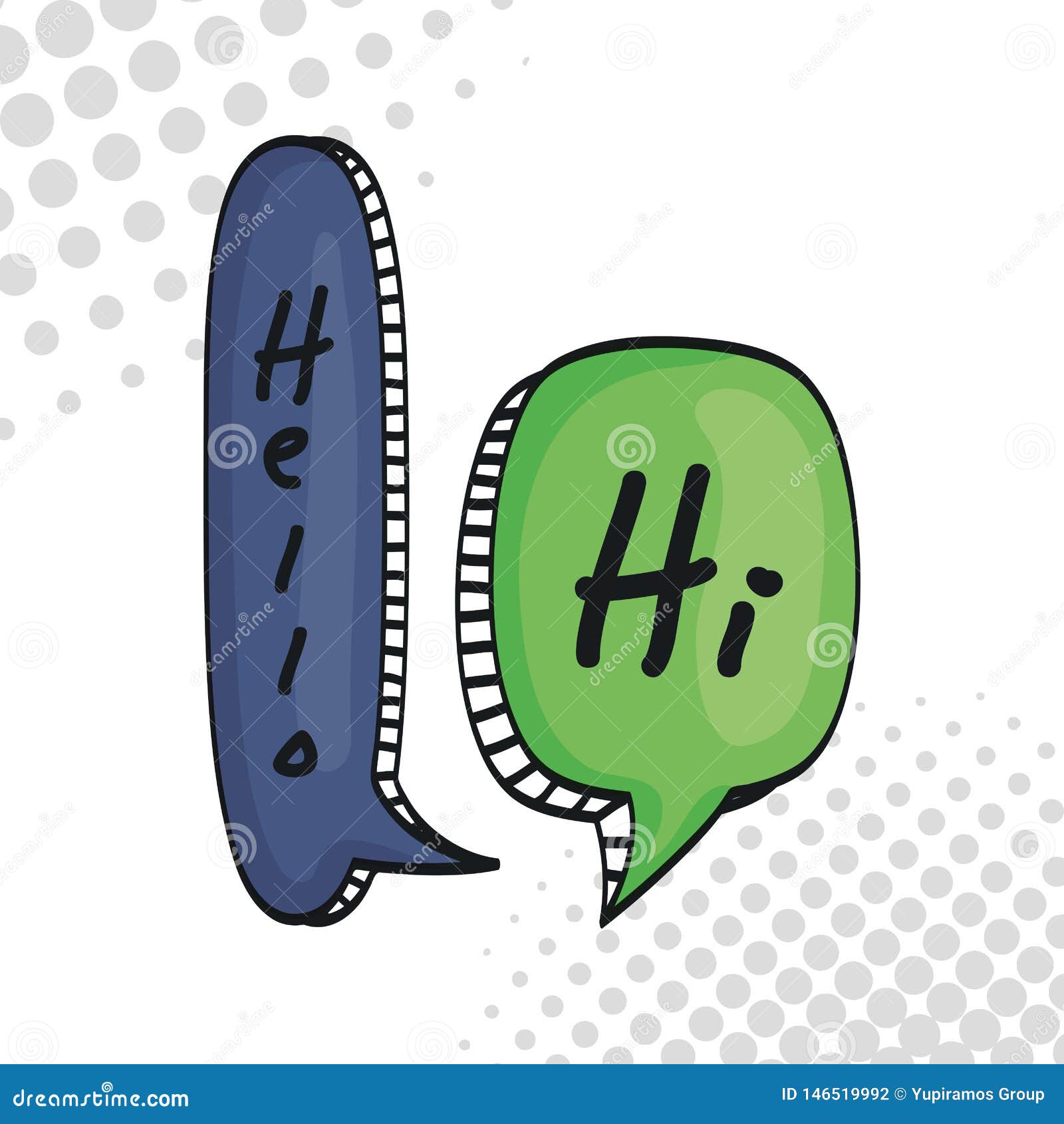 Two Speech Bubbles Drawn with Hi and Hello Message Stock Vector ...
