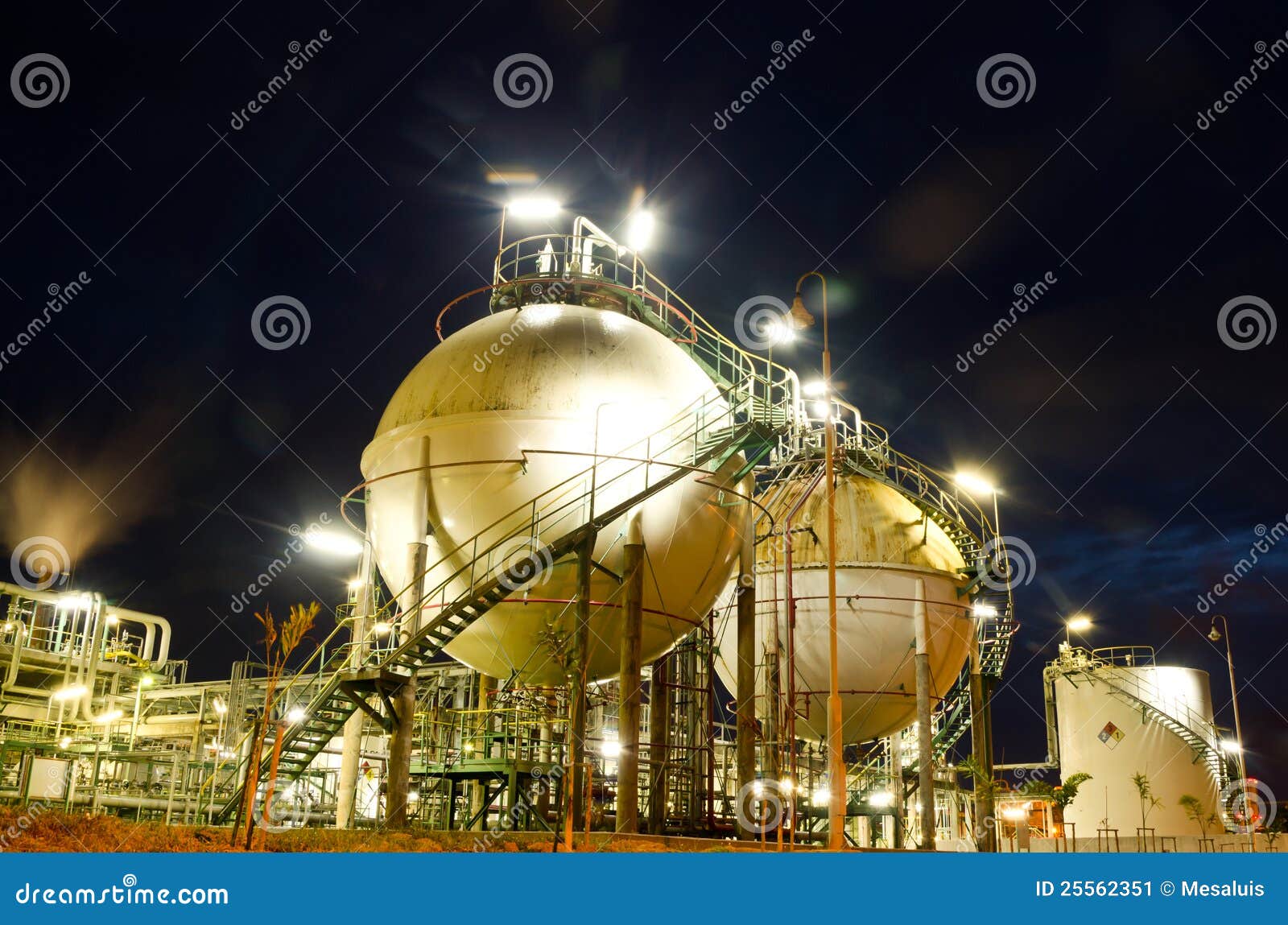 Two Sphere Gas Storages at Night Stock Image - Image of distillery ...