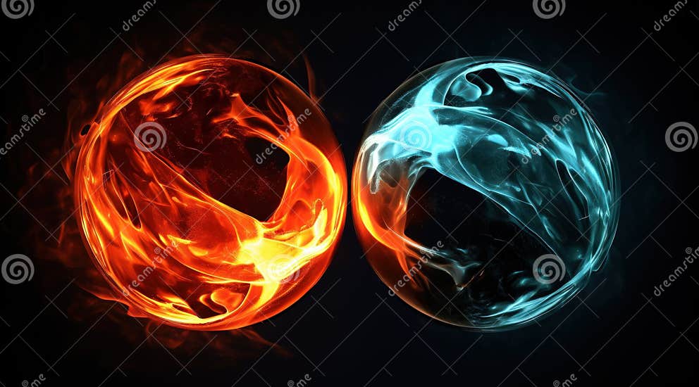 A Two Spheres with Fire and Flames Stock Illustration - Illustration of ...