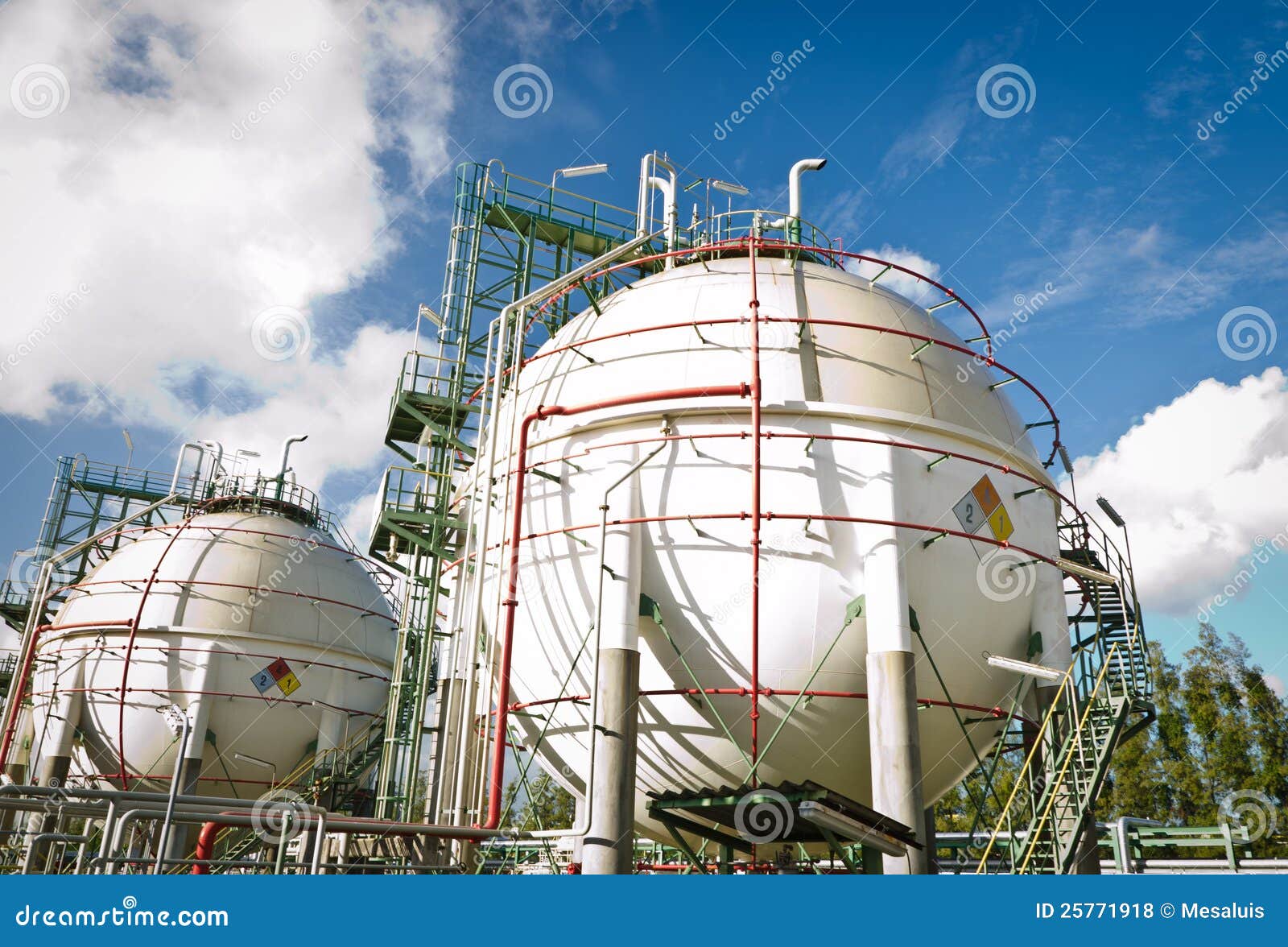 Two Spheres Tank with Blue Sky Stock Photo - Image of dark ...
