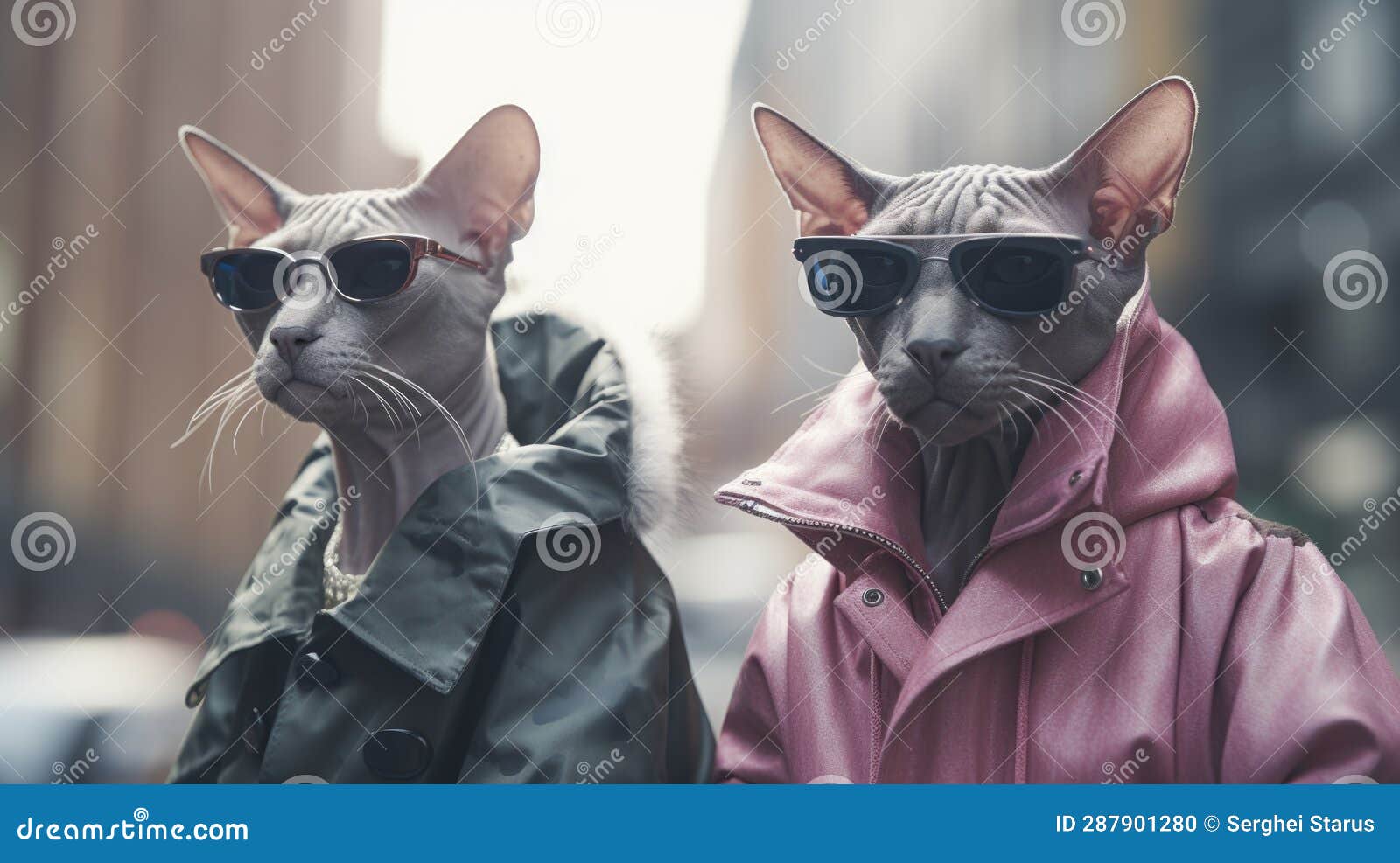 Two Sphynx Cats Hiding In The Garden At Sunset Stock Photo ...